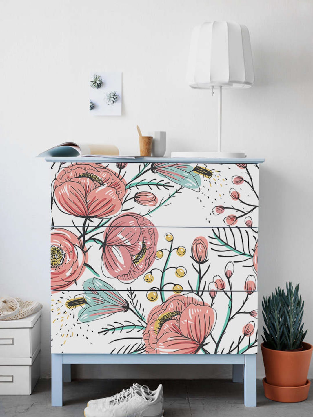 Decals for MALM Dresser, Ikea, Retro Garden Sticker, PACK OF 3, Flowers ...