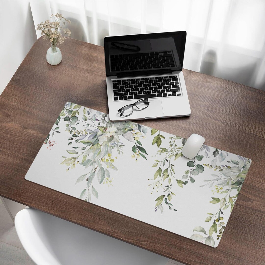 Delicate Leaves Desk Cover, Green Desk Mat, Table Protector Pad ...