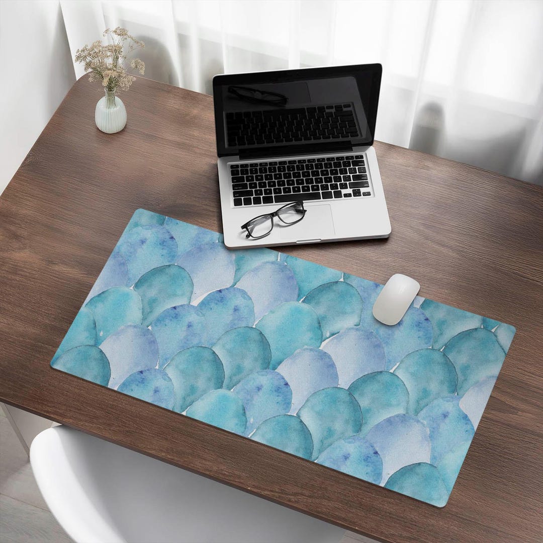 Watercolor Scales Desk Mat, Blue Desk Pad, PVC Table Protector ...