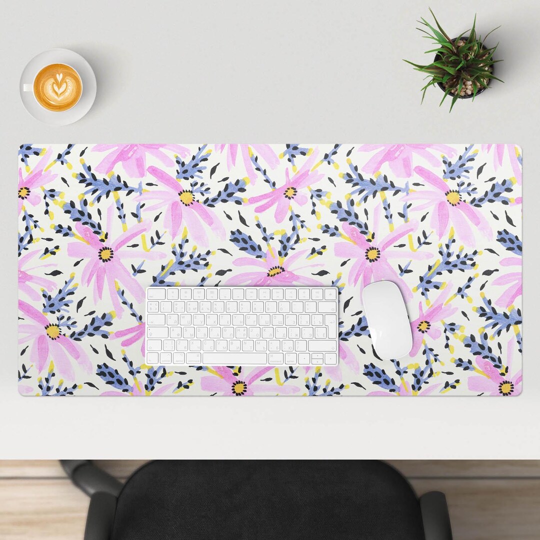 Floral Pastel Pattern Desk Pad, Pink Desk Cover, Table Protector Pad ...