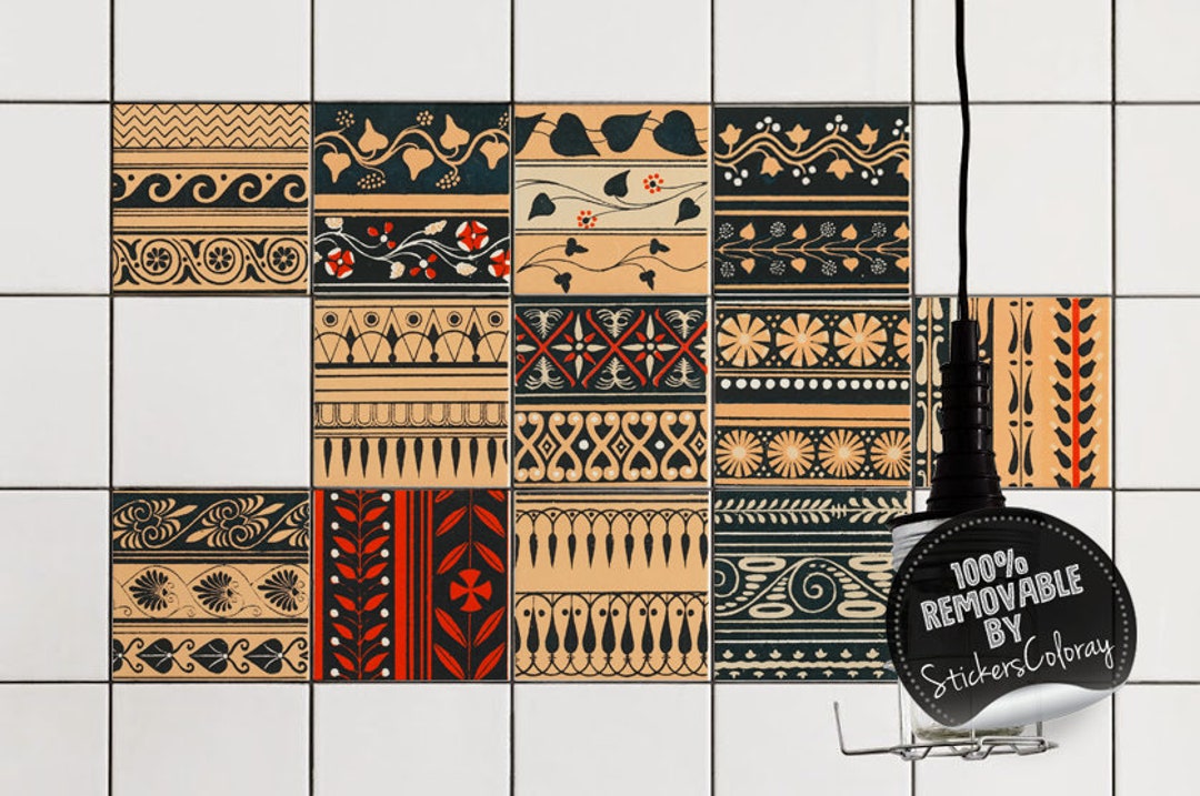 Oriental Damask Tile Stickers, PACK OF 24, Ethnic, Removable ...