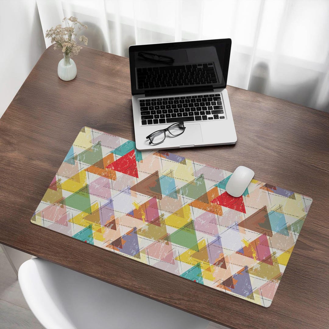 Colorful Retro Triangles Desk Cover, Multicolored Desk Mat, Table ...