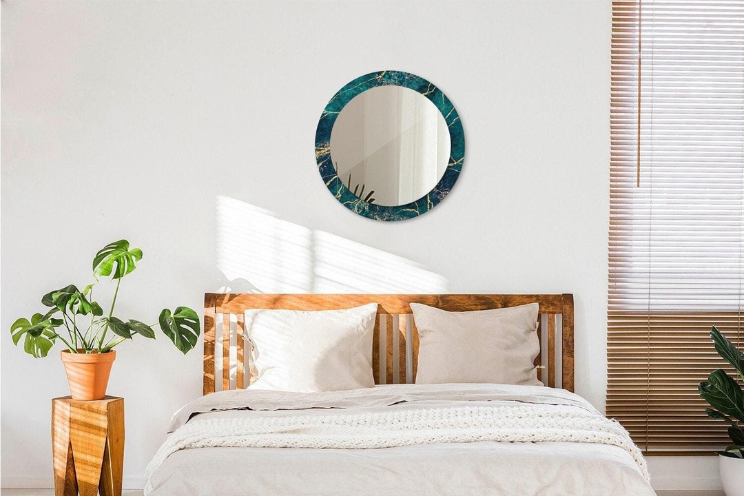 Green Round Mirror, Malachite Green Marble Printed Mirror, Small Mirror ...
