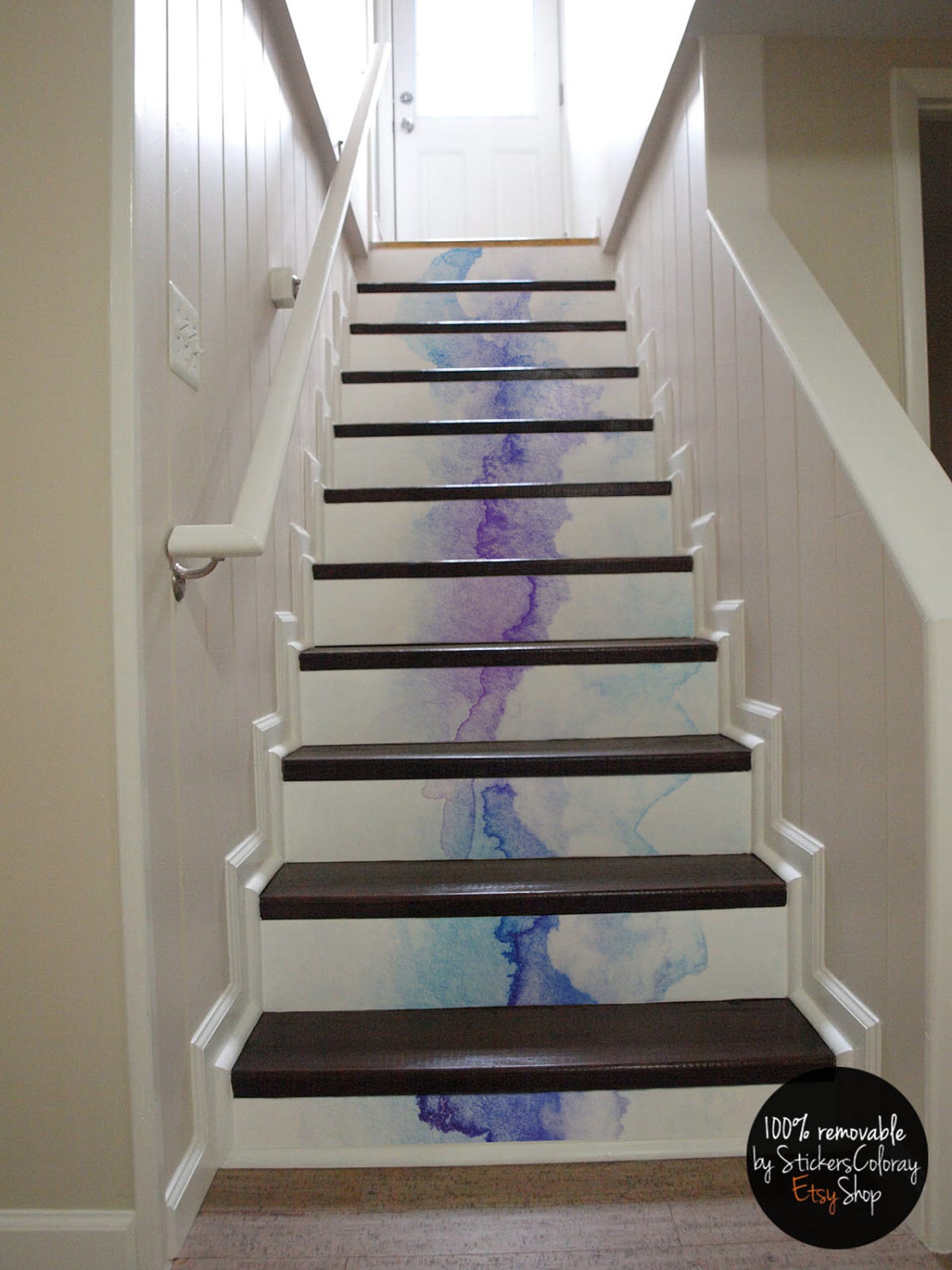 10 Step Stair Riser Decal, Blue and Purple Watercolor Smudge Stair ...