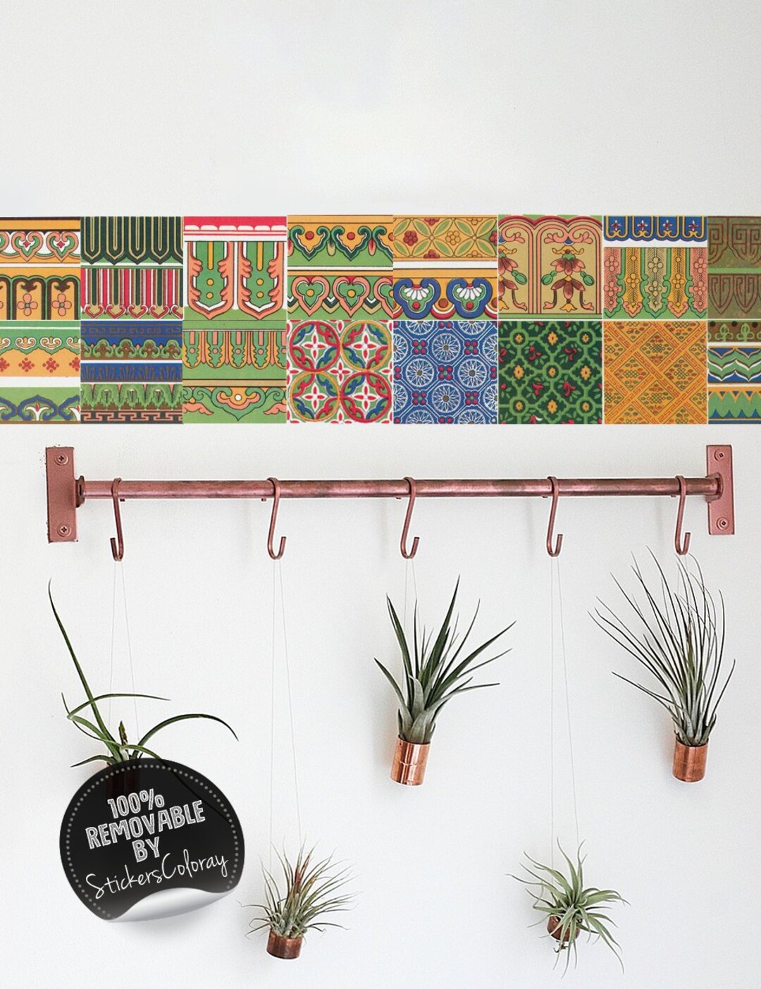 Chinese Colorful Tile Stickers, PACK OF 24, Removable, Turkish Wall ...