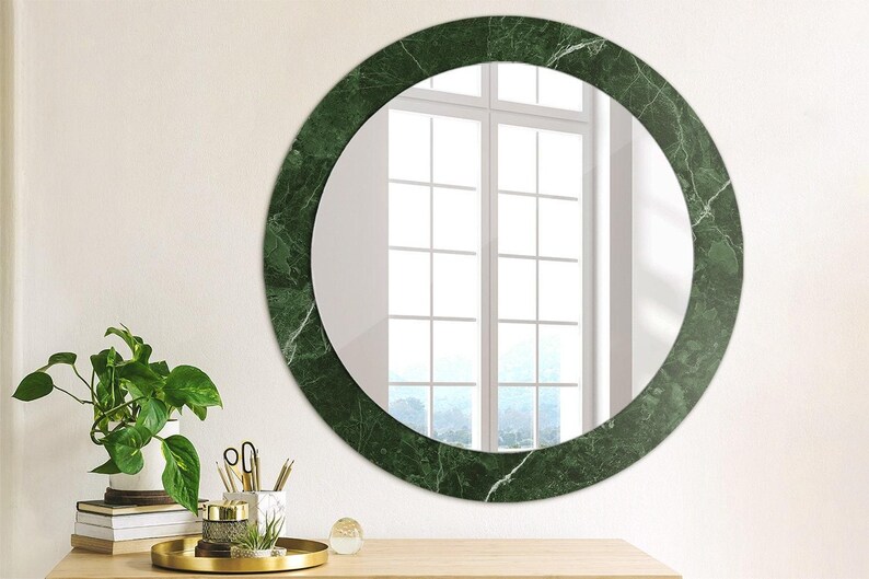 Green Round Mirror, Emerald Green Marble Glass Frame Mirror, Small ...