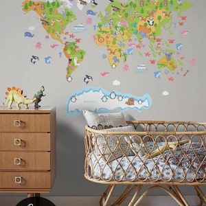 World Map for Children Wall Decal, Maps Reusable Wall Sticker ...
