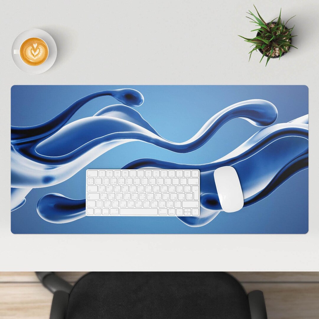 Abstract Waves Desk Pad, Blue Desk Cover, Table Protector Pad ...