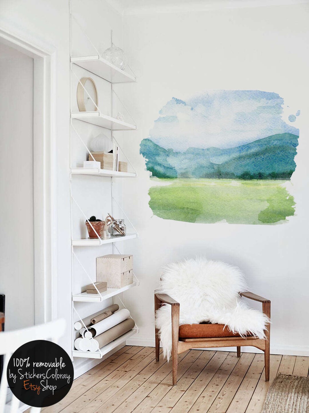 Landscape Wall Decor, Scenery Reusable Wall Sticker, Mountain View ...