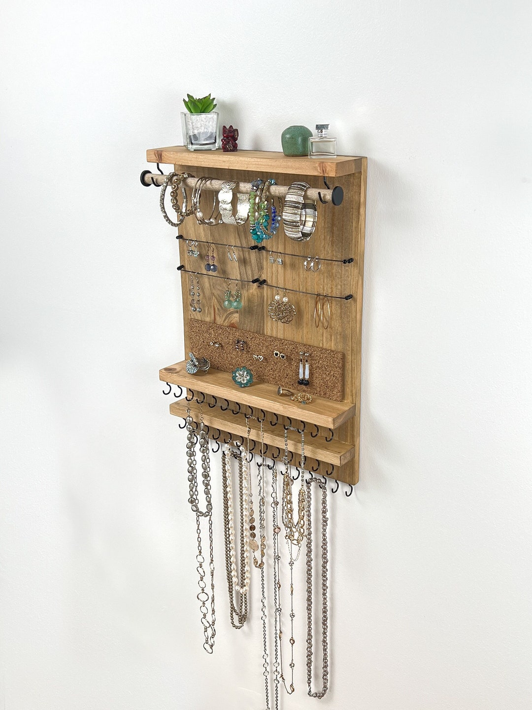 Space-saving Vertical Jewelry Organizer Wall Mount Driftwood Necklaces ...