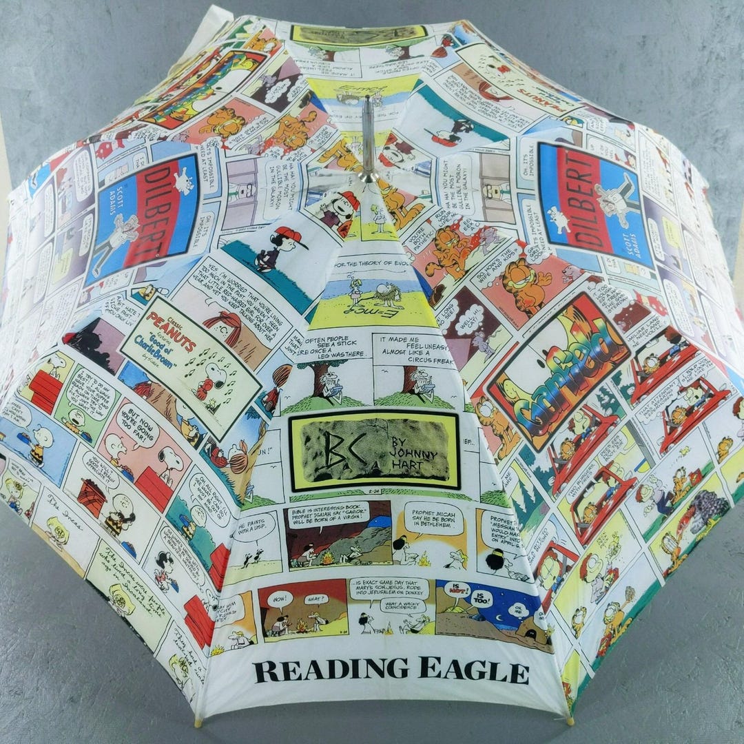 Vtg 2002 Comic Strip Umbrella Peanuts Garfield Dilbert BC Reading Eagle ...