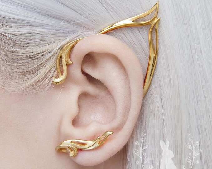 Elf Ear Cuff Silver, Gold Plated 18K, Elven Ear Wrap No Piercing, Fairy ...