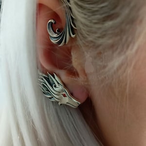 Wolf Ear Cuff Silver, Big Ear Cuff With Piercing, Single Wolf Earring ...