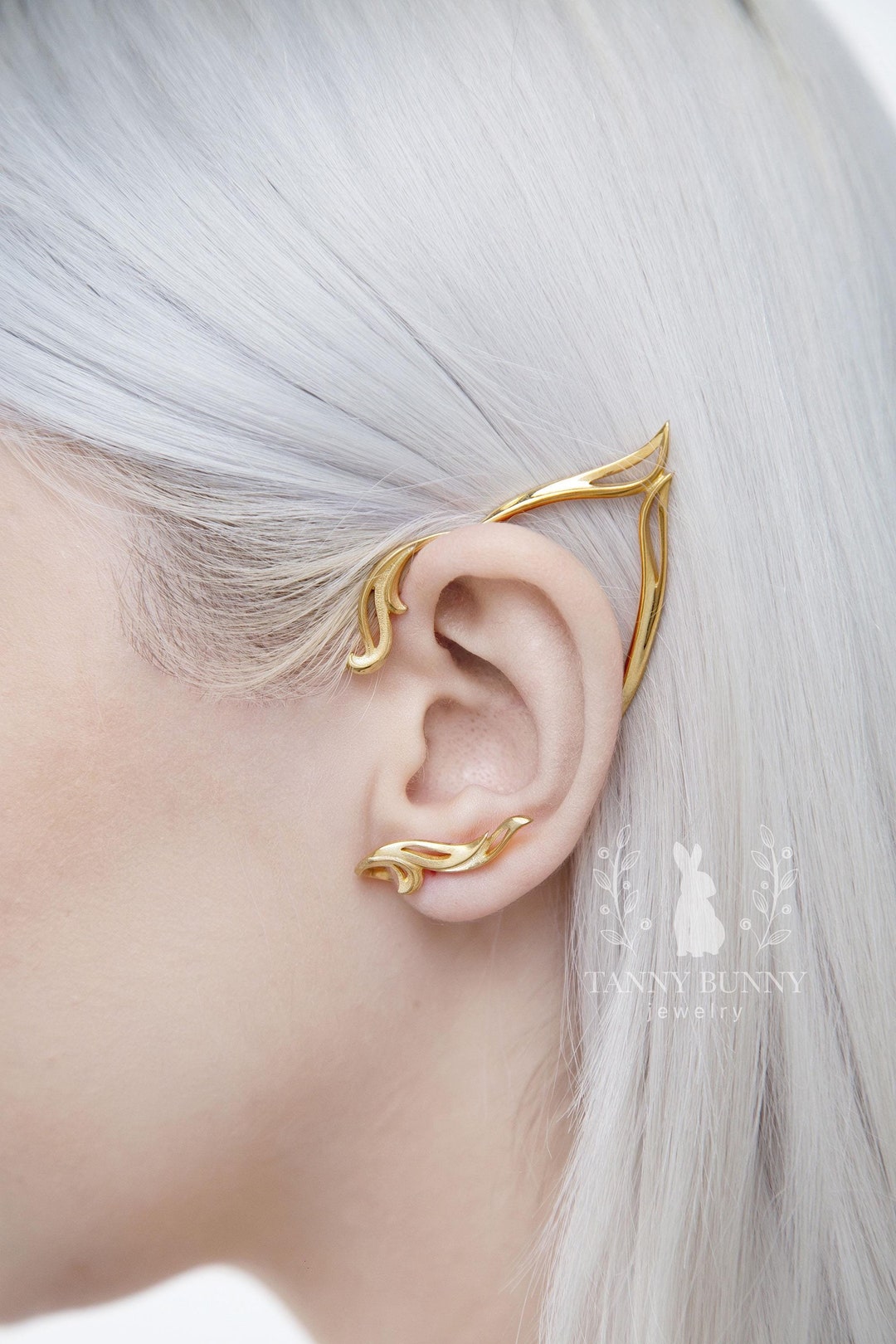 Elf Ear Cuff Silver, Gold Plated 18K, Elven Ear Wrap No Piercing, Fairy ...