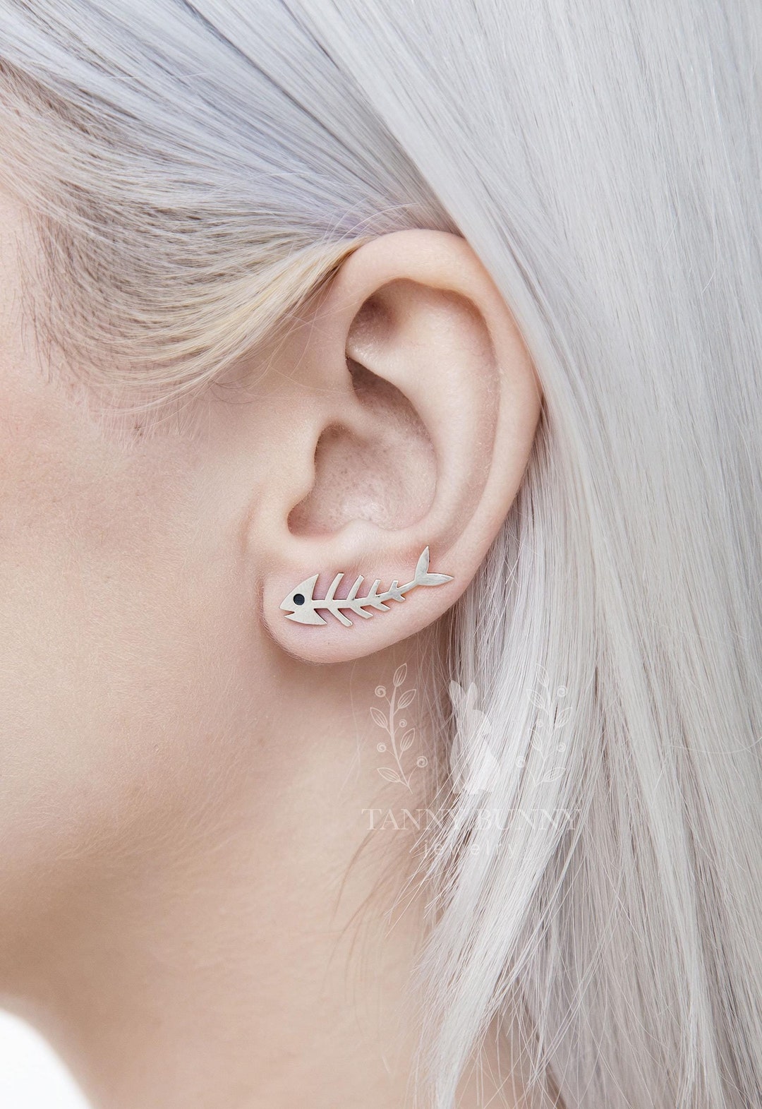 Silver Fish Bone Ear Climbers, Fish Ear Crawlers Sterling Silver - Etsy