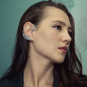 Wolf Ear Cuff Silver, Big Ear Cuff With Piercing, Single Wolf Earring ...