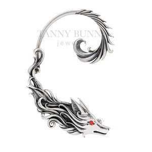 Wolf Ear Cuff Silver, Big Ear Cuff With Piercing, Single Wolf Earring ...