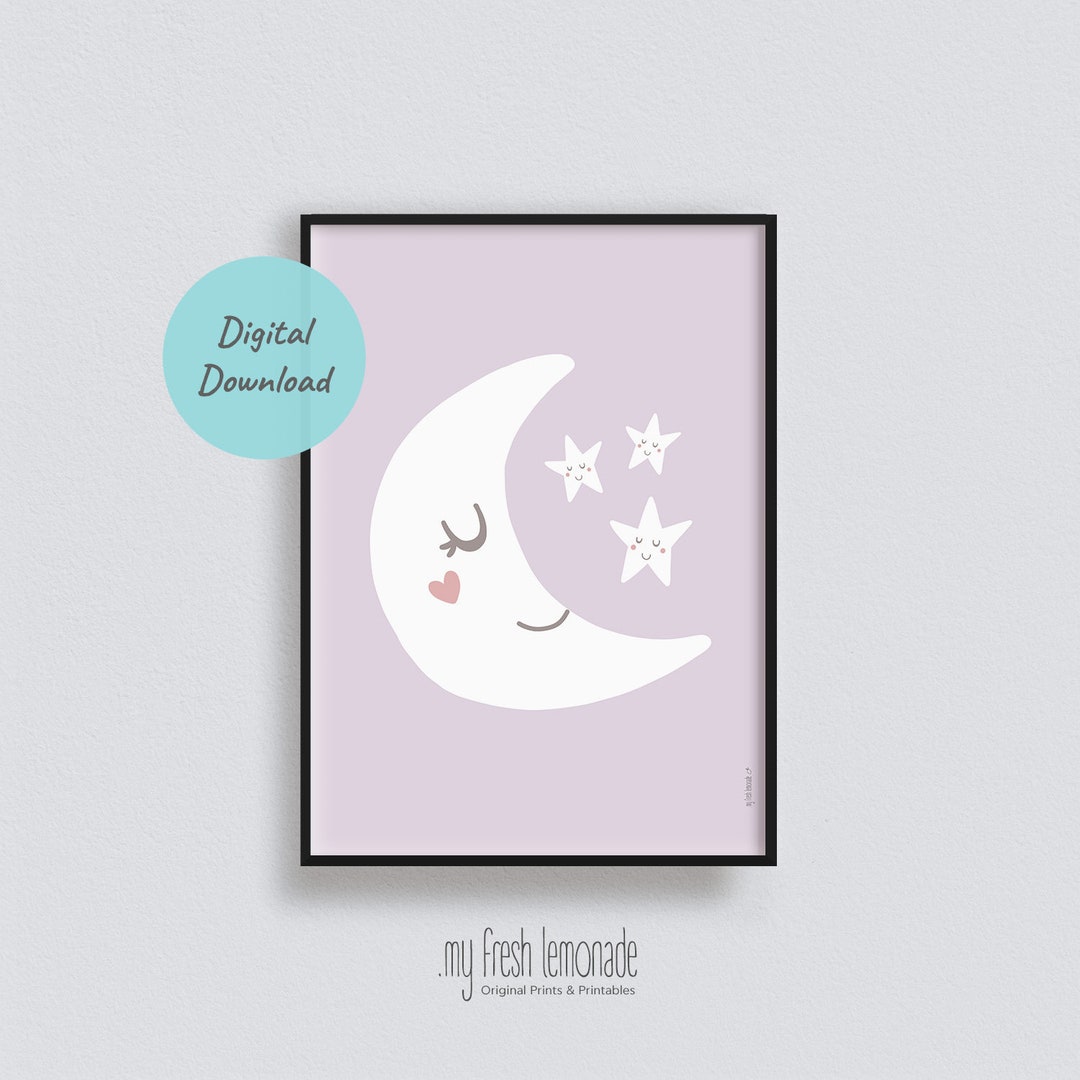Moon Stars Printable Girls Prints Wall Art Nursery Nursery Digital ...