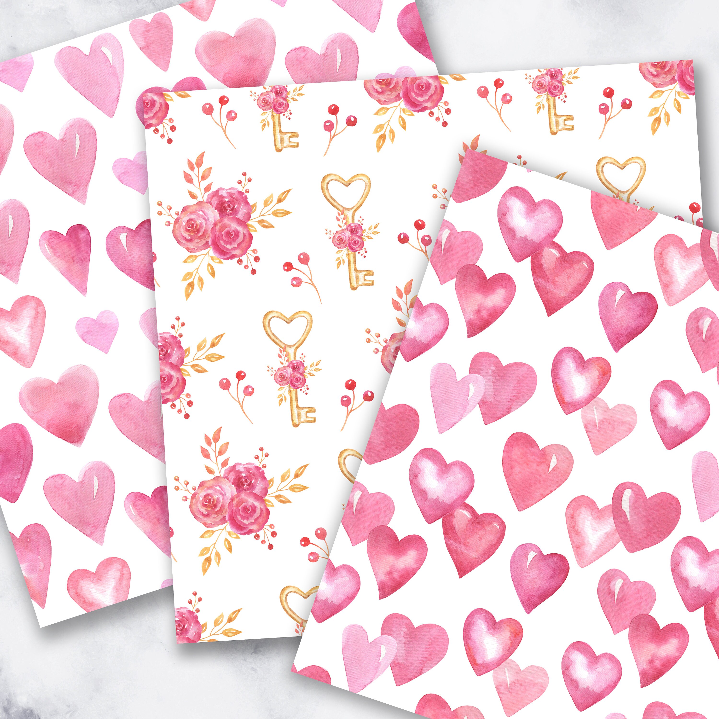 Valentines Day Digital Paper Love and Romantic Watercolor | Etsy