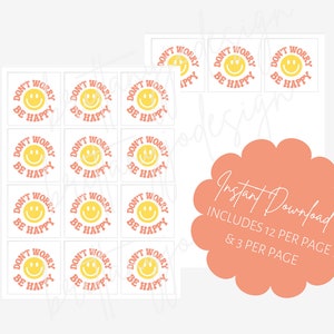 Don’t Worry Be Happy Gift Tags, Smiley Tag, Printable Square Tag, Care ...