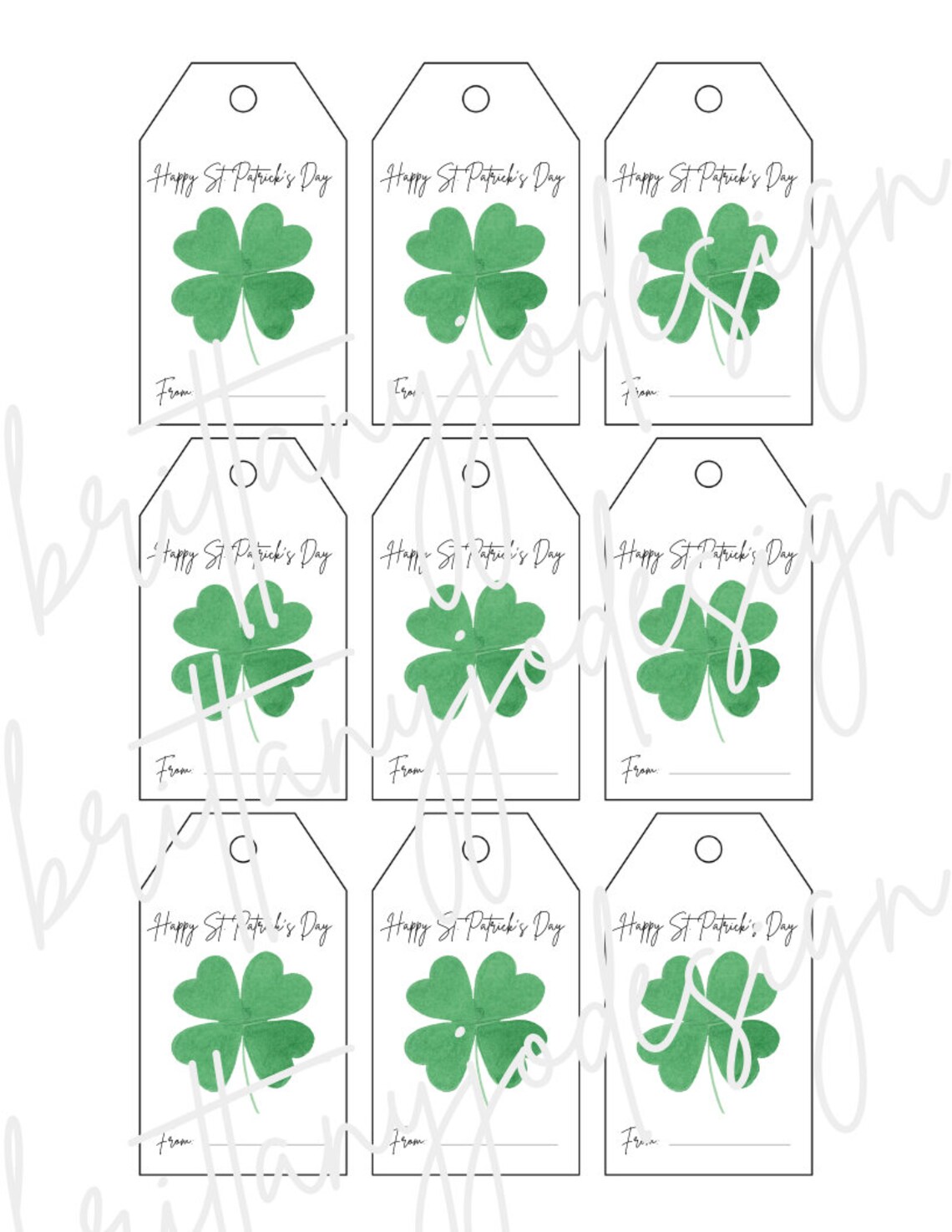 St. Patricks Day Printable Tags Shamrock Tags Saint | Etsy