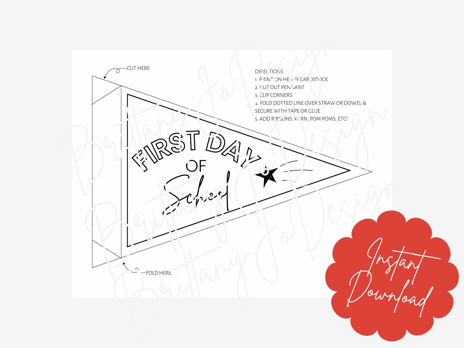 First Day of School Pennant Flag, Printable Pennant Flag, Pennant Flag ...