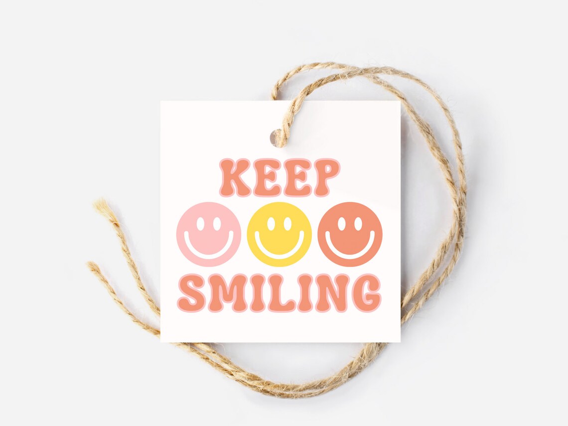 Retro Keep Smiling Gift Tags Smiley Face Tag Printable - Etsy