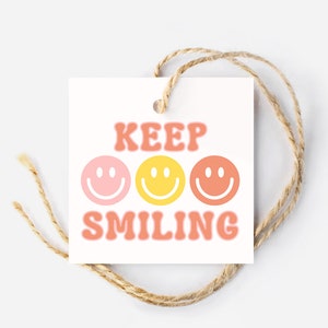 Retro Keep Smiling Gift Tags, Smiley Face Tag, Printable Square Tag ...