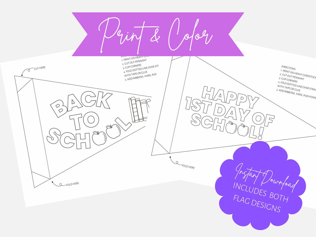 Kids Back to School Craft, First Day of School Pennant Flag, DIY ...