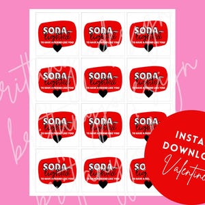 Soda-lighted to Have Friend Like You Gift Tag, Kids Valentine, Soda Pop ...