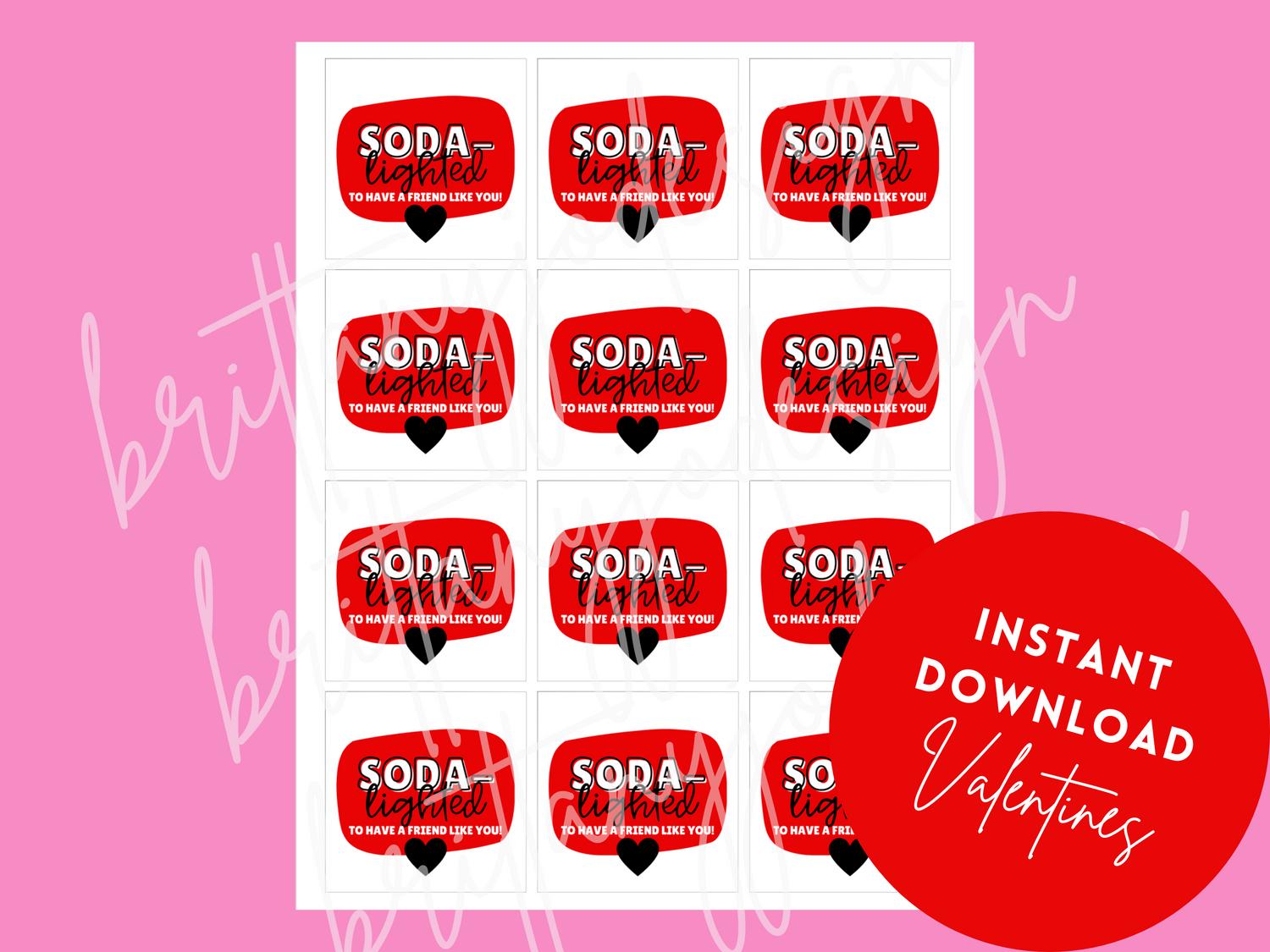 Soda-lighted to Have Friend Like You Gift Tag, Kids Valentine, Soda Pop ...