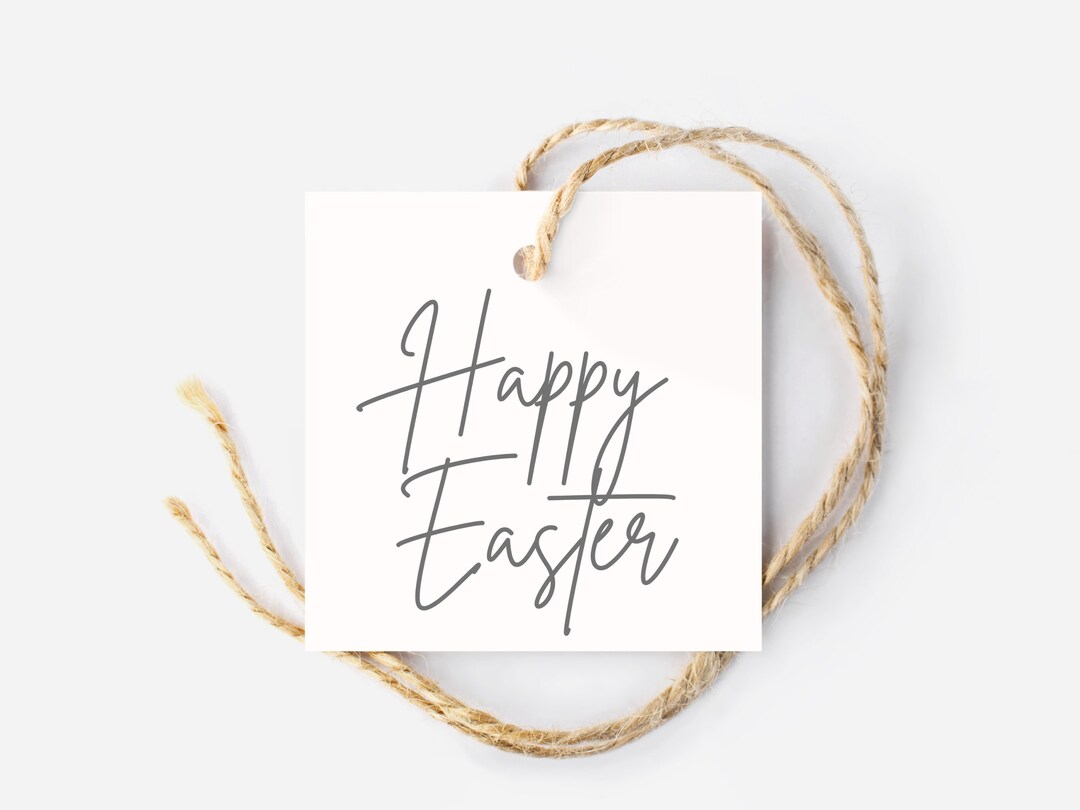 Happy Easter Gift Tag, Square Tag, Easter Hang Tag, Neutral Easter ...