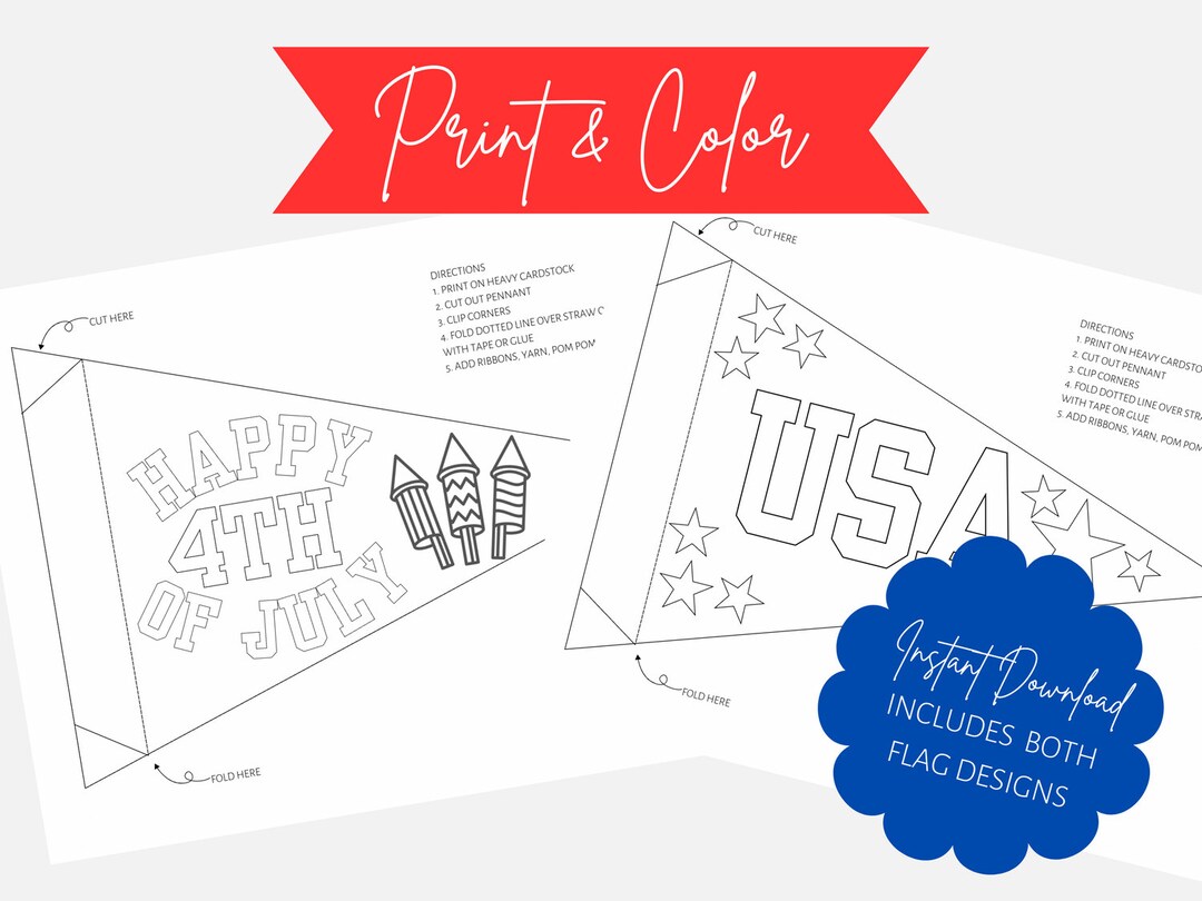 Kids 4th of July Craft, Pennant Flag Bundle, DIY Pennant, Print and ...