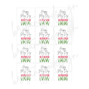 Happy May Day Printable Tags, Square Tags, May Day Tags, Tulips, May ...