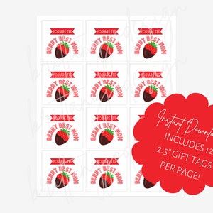 You Are the BERRY Best Gift Tag, Happy Mothers Day Gift Tag, Square Tag ...