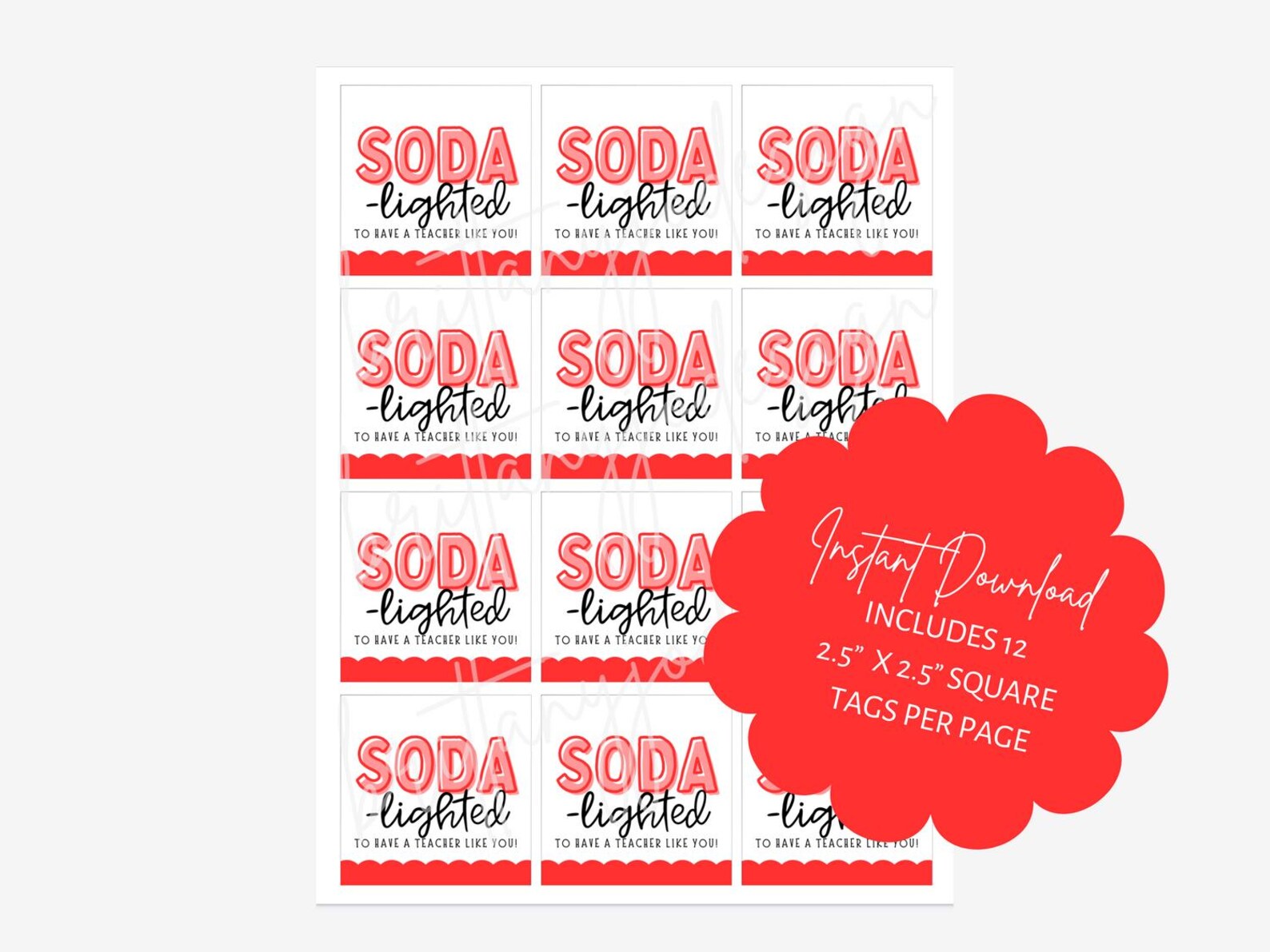 Soda-lighted to Have a Teacher Like You Gift Tag, Teacher Appreciation ...
