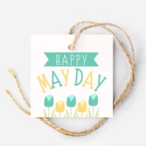 Bright May Day Tags, Square Tags, Printable May Day Gift Tag, May Day ...