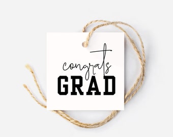 Minimalist Graduation Gift Tags, Grad Tag, Congrats Grad, Square Tag ...