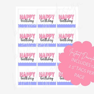 Happy Birthday Printable Gift Tag, Pink Birthday Tag, Printable Hang ...