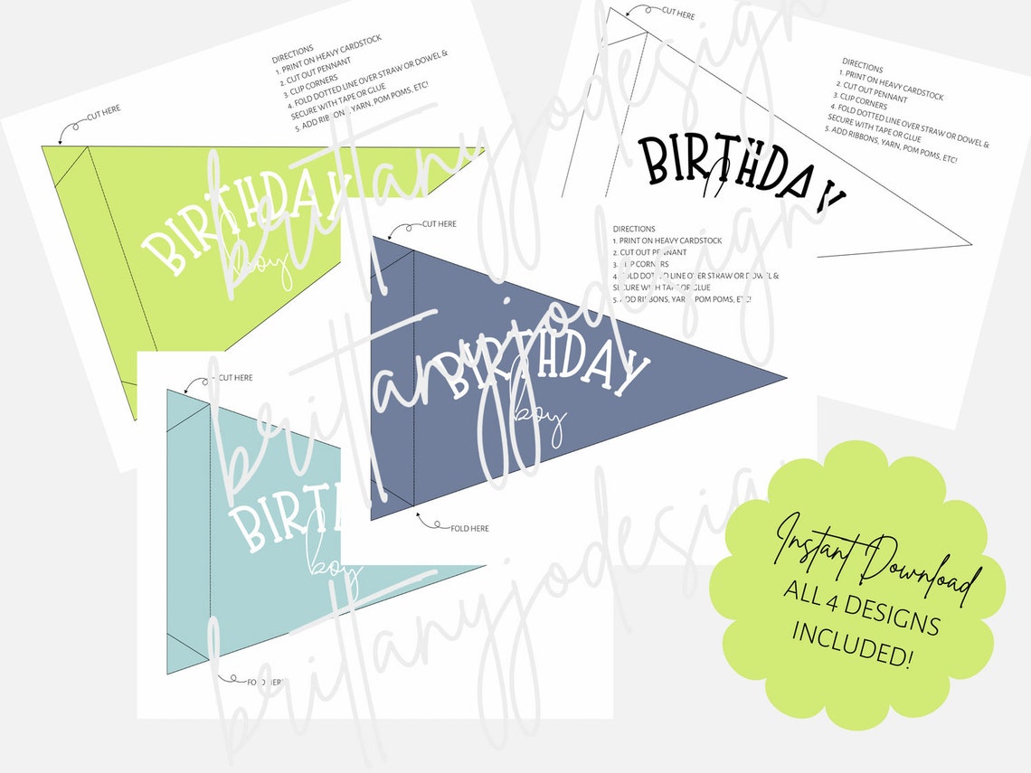 Birthday Boy Pennant Flag, Printable Pennant, Birthday Banner, Pennant ...