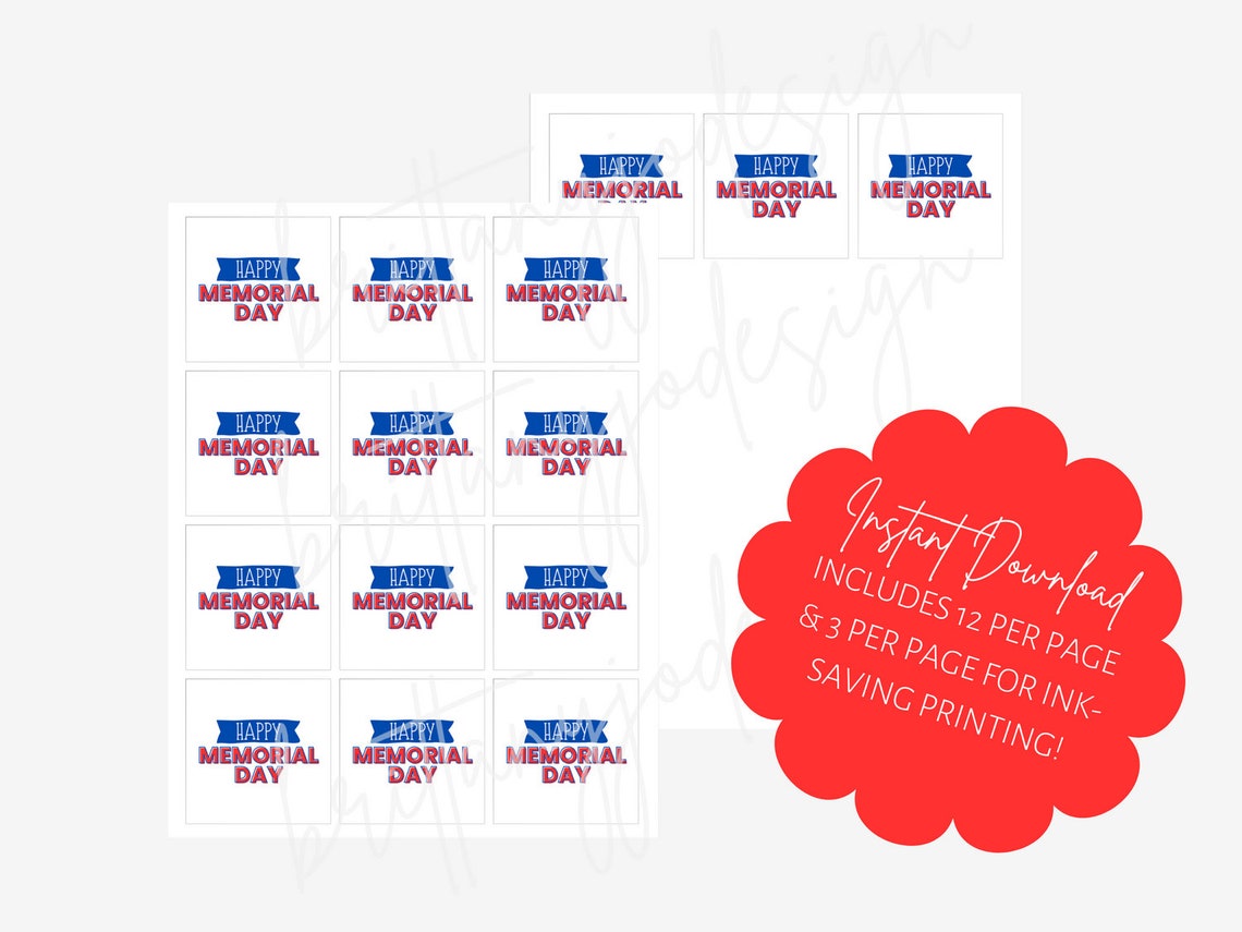 Memorial Day Gift Tag Square Tag Patriotic Hang Tag - Etsy