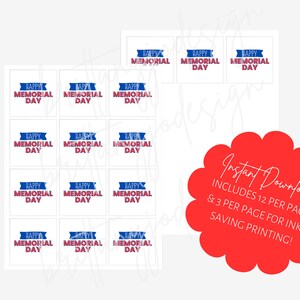 Memorial Day Gift Tag, Square Tag, Patriotic Hang Tag, Printable Gift ...