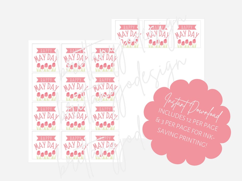 Pink May Day Tags Square Tags Printable May Day Gift Tag - Etsy