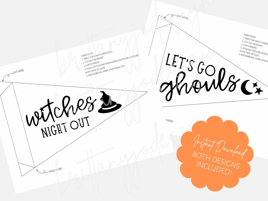 Let’s Go Ghouls Pennant Flag, Witches Night Out Printable, DIY Pennant ...