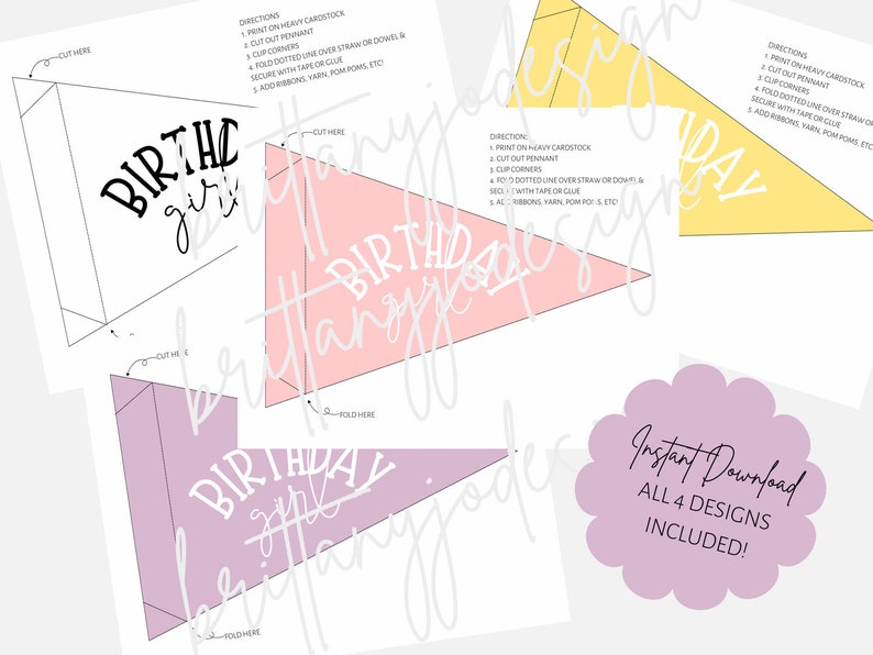 Birthday Girl Pennant Flag Printable Pennant DIY Pennant - Etsy