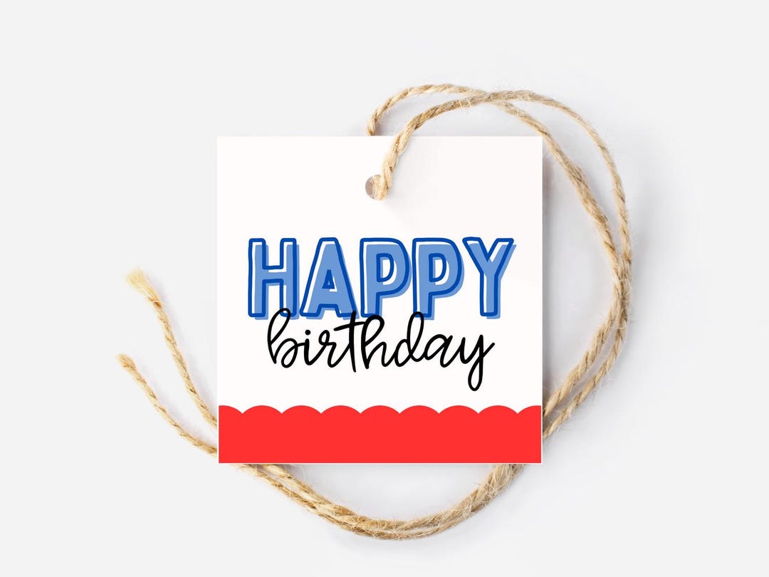 Happy Birthday Printable Gift Tag, Red and Blue Birthday Tag, Printable ...