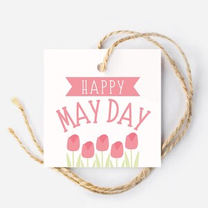 Pink May Day Tags, Square Tags, Printable May Day Gift Tag, May Day ...