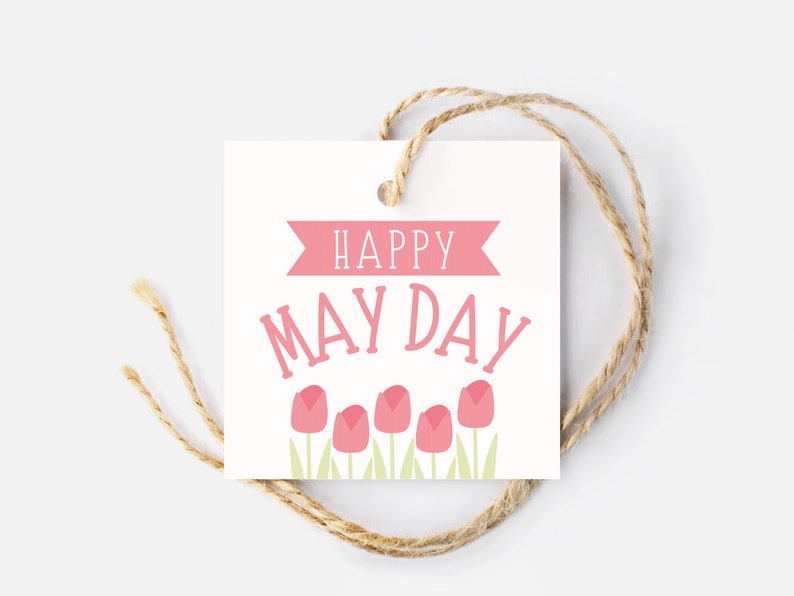 Pink May Day Tags Square Tags Printable May Day Gift Tag - Etsy