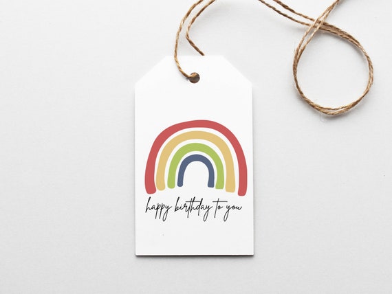 Rainbow Happy Birthday Printable Gift Tag Happy Birthday | Etsy