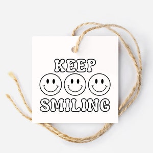 Retro Keep Smiling Gift Tags, Smiley Tag, Black and White, Printable ...